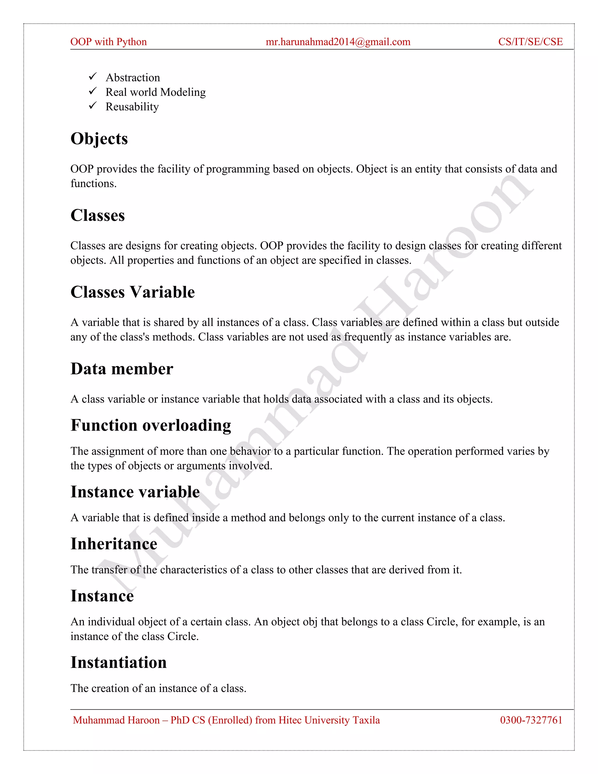 Lecture 01 - Basic Concept About OOP With Python | PDF Lecture 01 - Basic Concept About OOP With Python | PDF