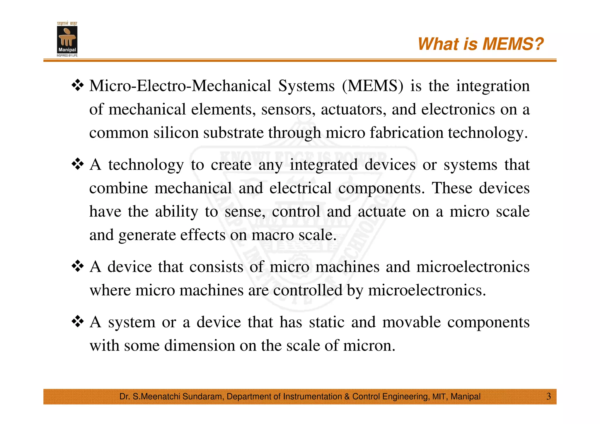 Lecture 01 introduction to mems | PDF