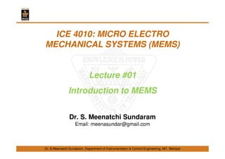 Lecture 01 introduction to mems | PDF