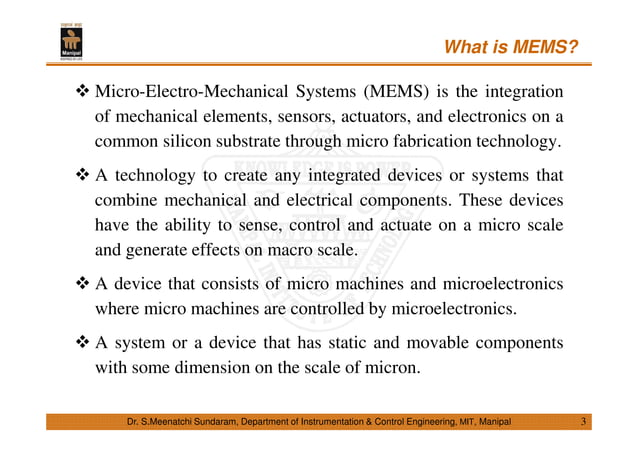 Lecture 01 introduction to mems | PDF