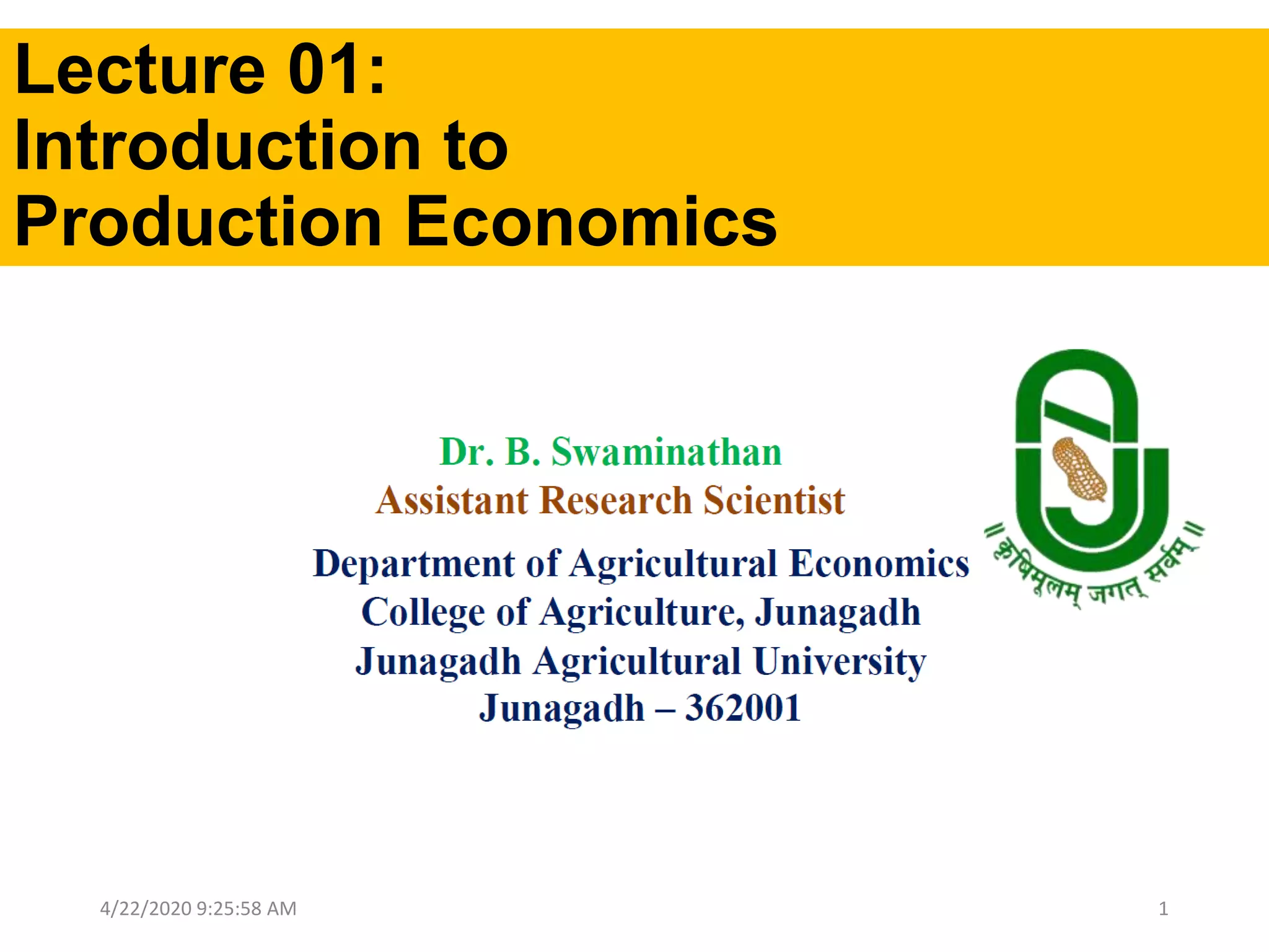 Lecture 01 Introduction to Production Economics | PPTX
