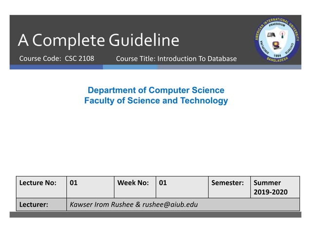 Lecture01_IDB.pptx | Databases | Computer Software and Applications
