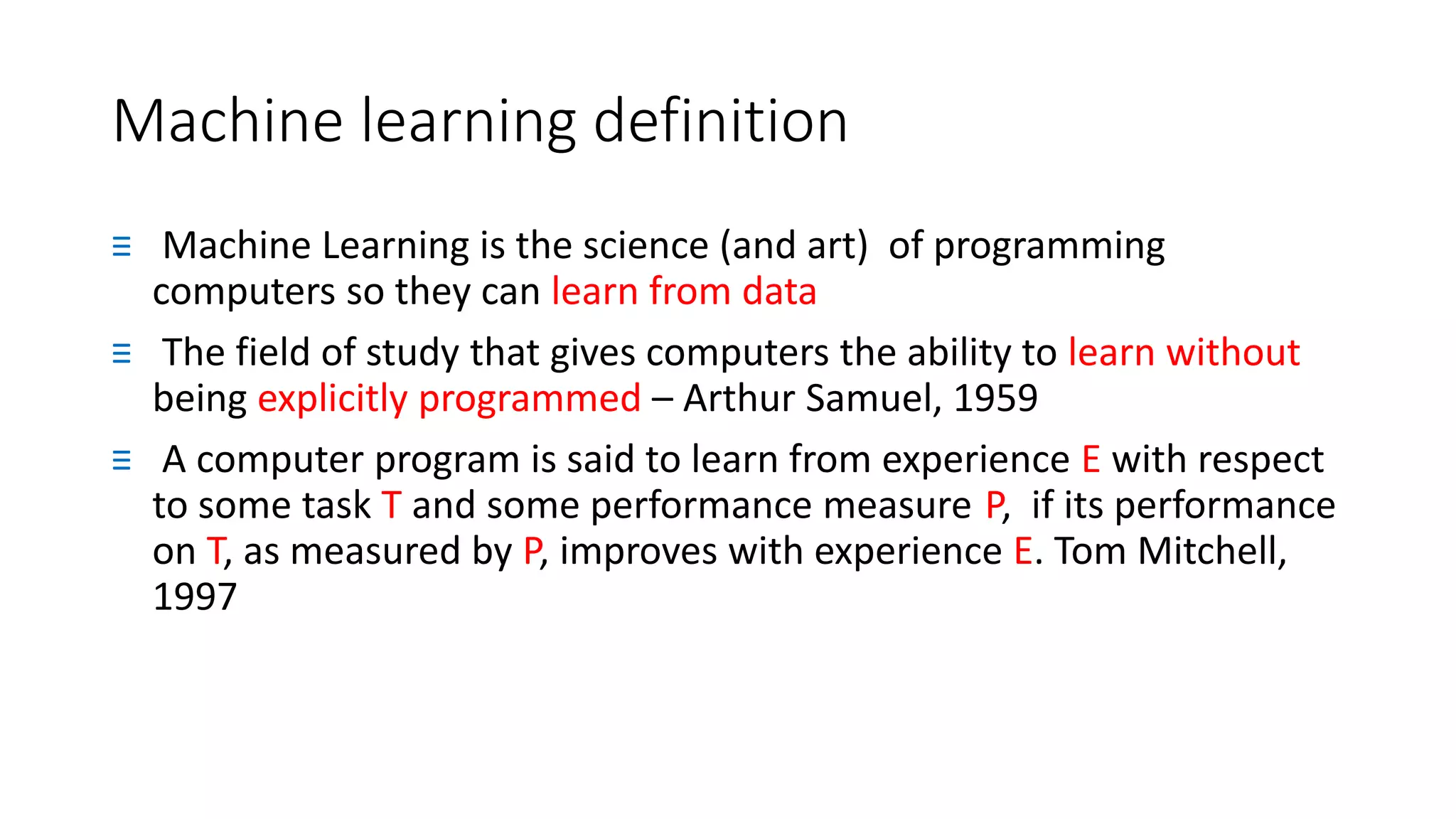 Lecture 01 intro. to ml and overview | PPT