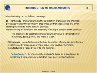 Lecture 01 introduction to manufacturing | PPT
