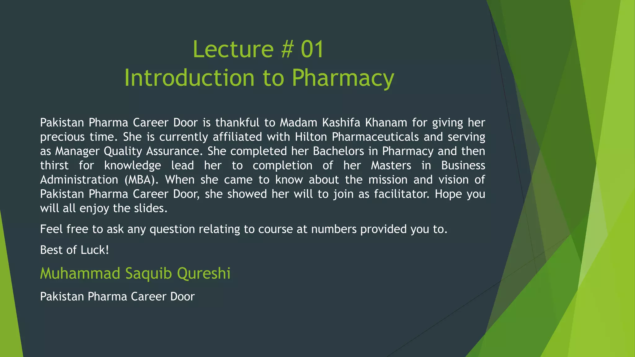 Lecture # 01, introduction to pharmacy | PPTX