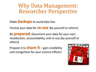 Introduction to research data management; Lecture 01 for GRAD521 | PPT