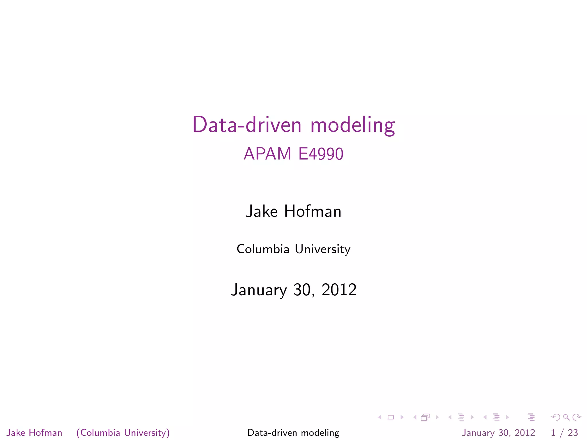 Data Driven Modeling Lecture 02 Ppt