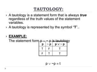 Discreate Truth tables and laws of logic | PPT