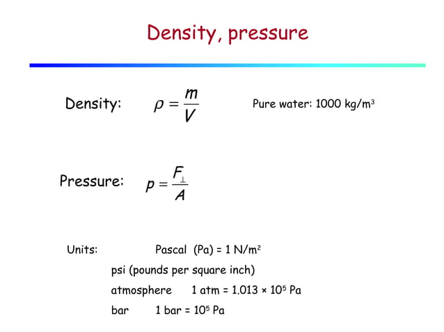 Lecture 02 density, pressure and pascal's principle | PPT | Chemistry ...