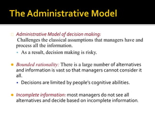 Lecture # 02 decision making in management, models | PPT
