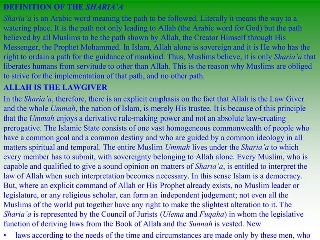 Lecture 02 Sharia'a Laws.ppt | Islam | Religion & Spirituality
