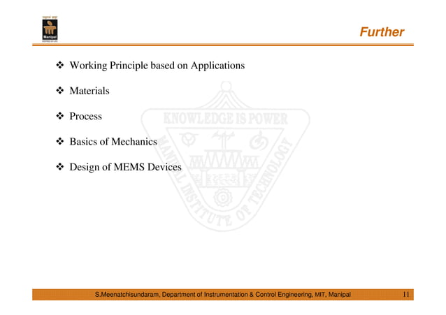 Micro Electro Mechanical Systems (MEMS) Class Materials - Lecture 03 | PPT