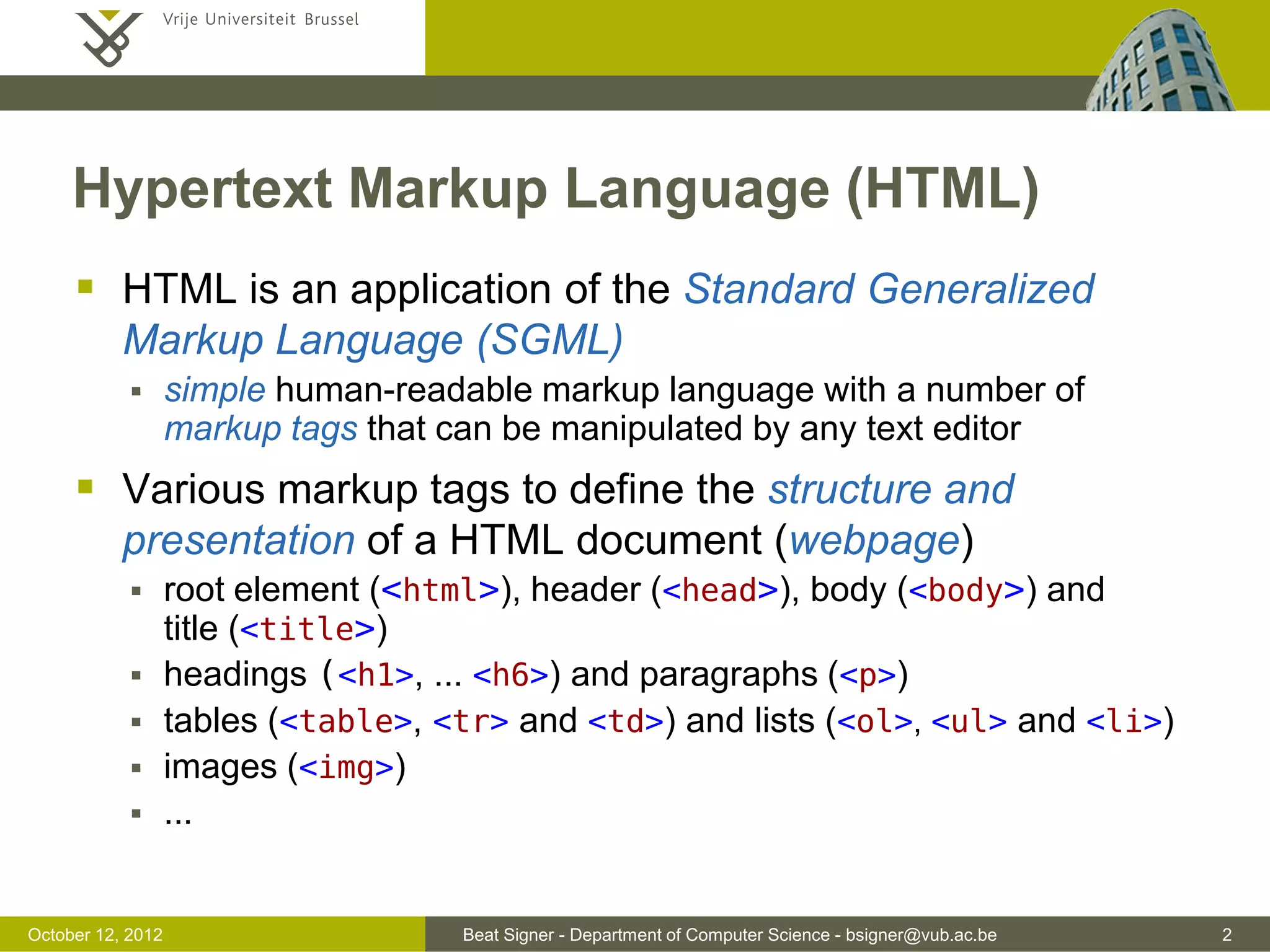 Html5 And The Open Web Platform Lecture 03 Web Information Systems We Dinf 11912 Ppt