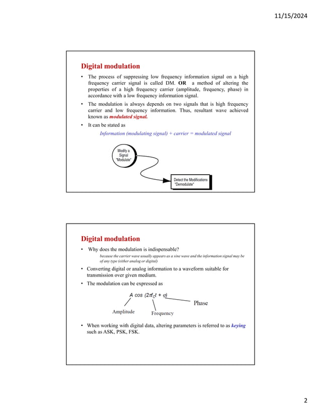 Lecture 03-Digital modulation techniques | PDF