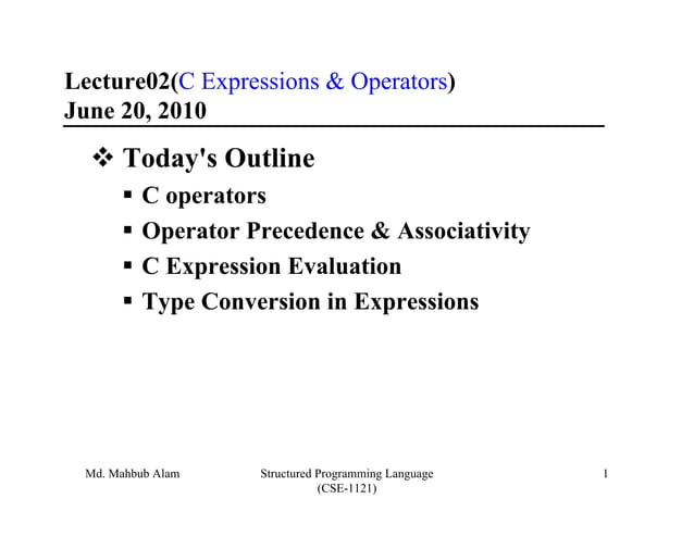 Lecture03(c expressions & operators) | PPT