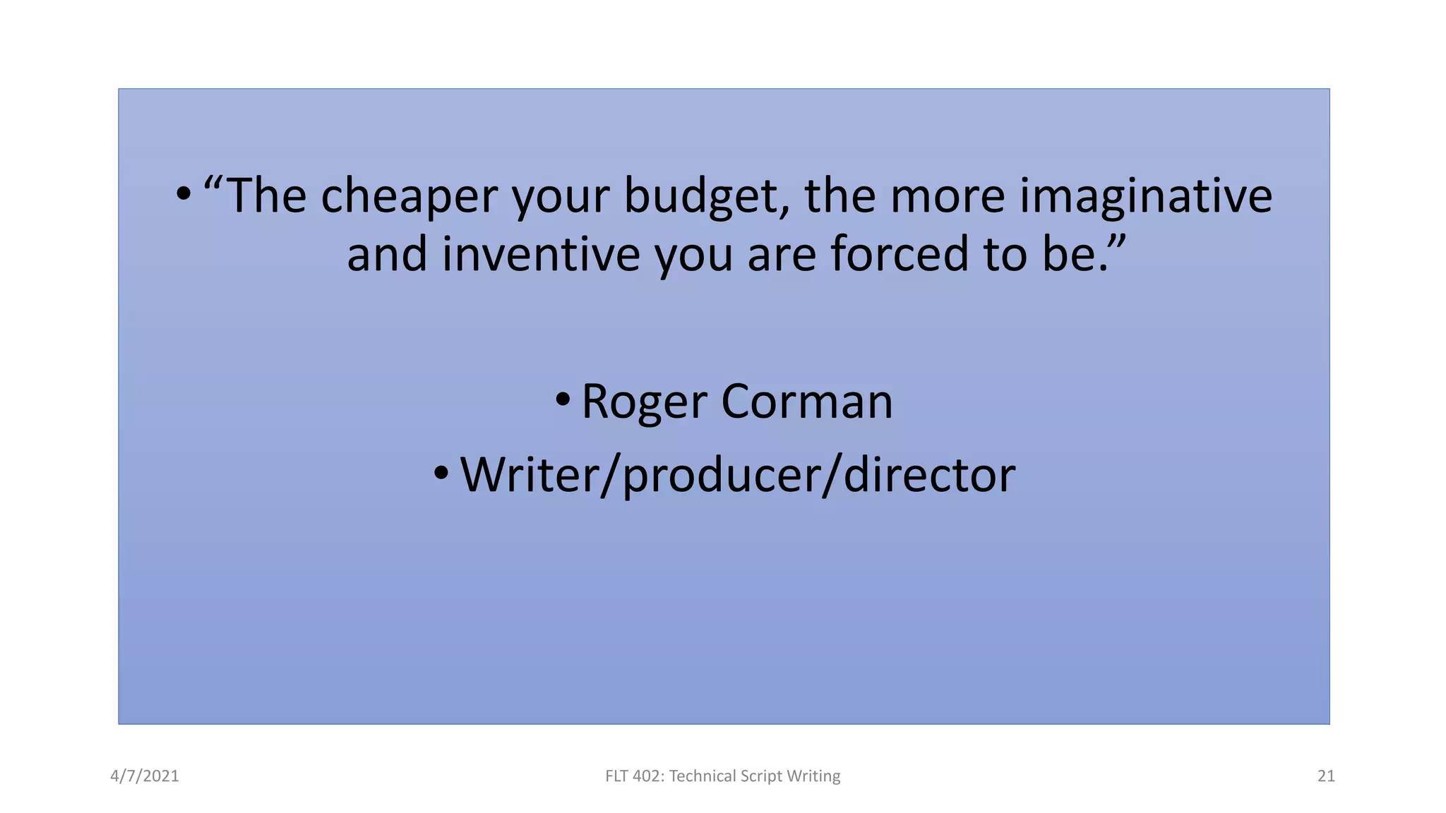 Lecture 03 FLT 402 technical script writing | PPTX