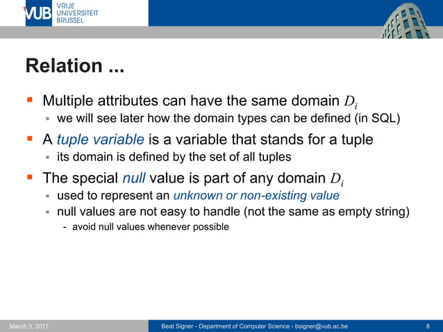 Relational Model and Relational Algebra - Lecture 3 - Introduction to Databases (1007156ANR) | PPT