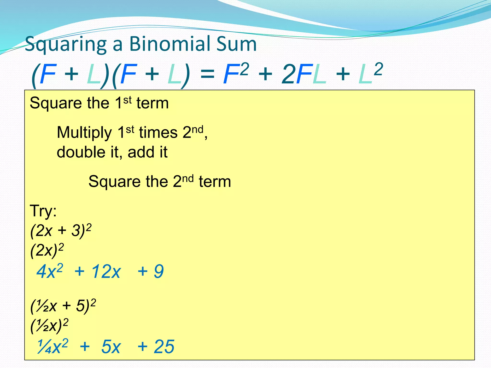 Lecture 03 special products and factoring | PPTX