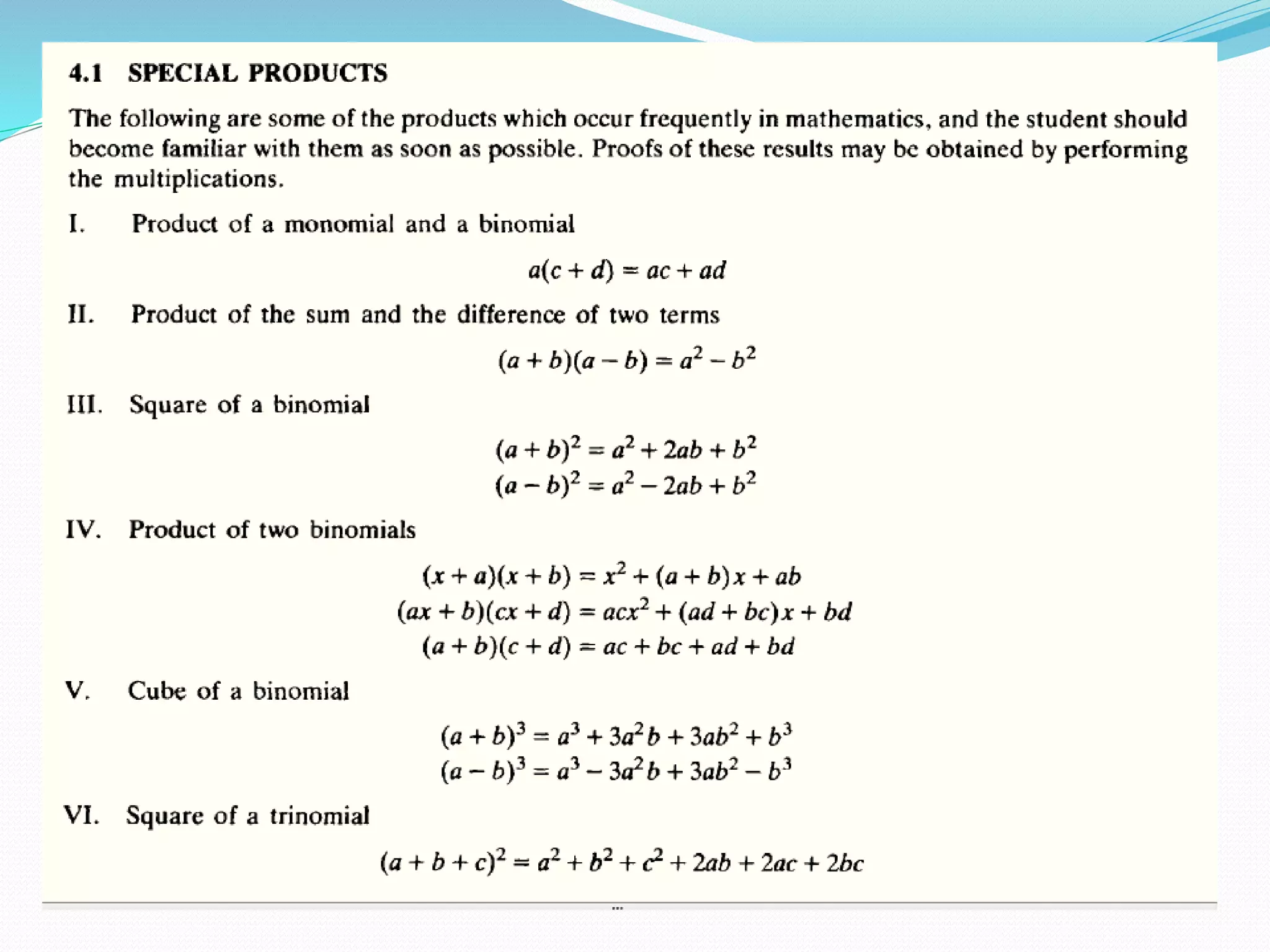 Lecture 03 special products and factoring | PPTX