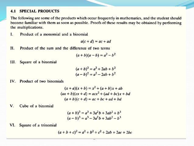 Lecture 03 special products and factoring | PPTX | Physics | Science