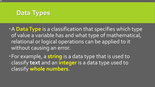 Data Types, Variables, and Constants in C# Programming | PPTX