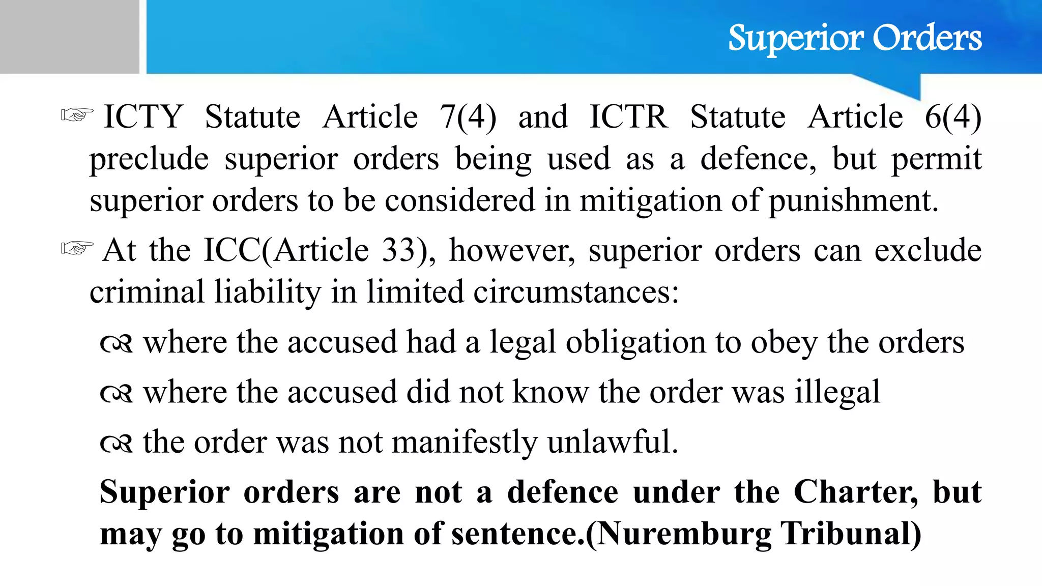 Defences under International Criminal Law | PPTX