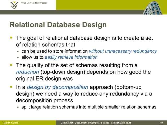Relational Database Design - Lecture 4 - Introduction to Databases (1007156ANR) | PPT