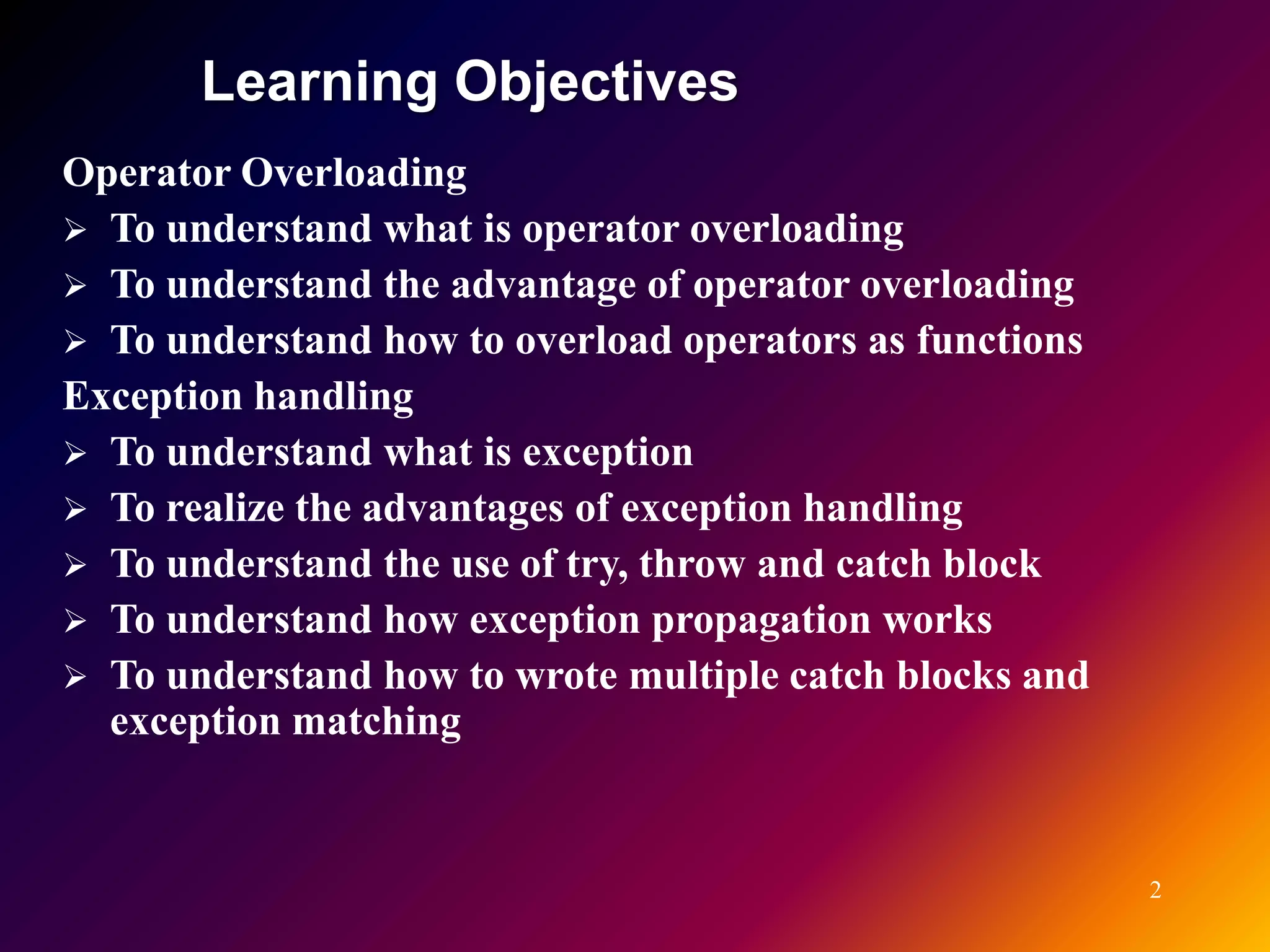 Lecture05 operator overloading-and_exception_handling | PPT Lecture05 operator overloading-and_exception_handling | PPT