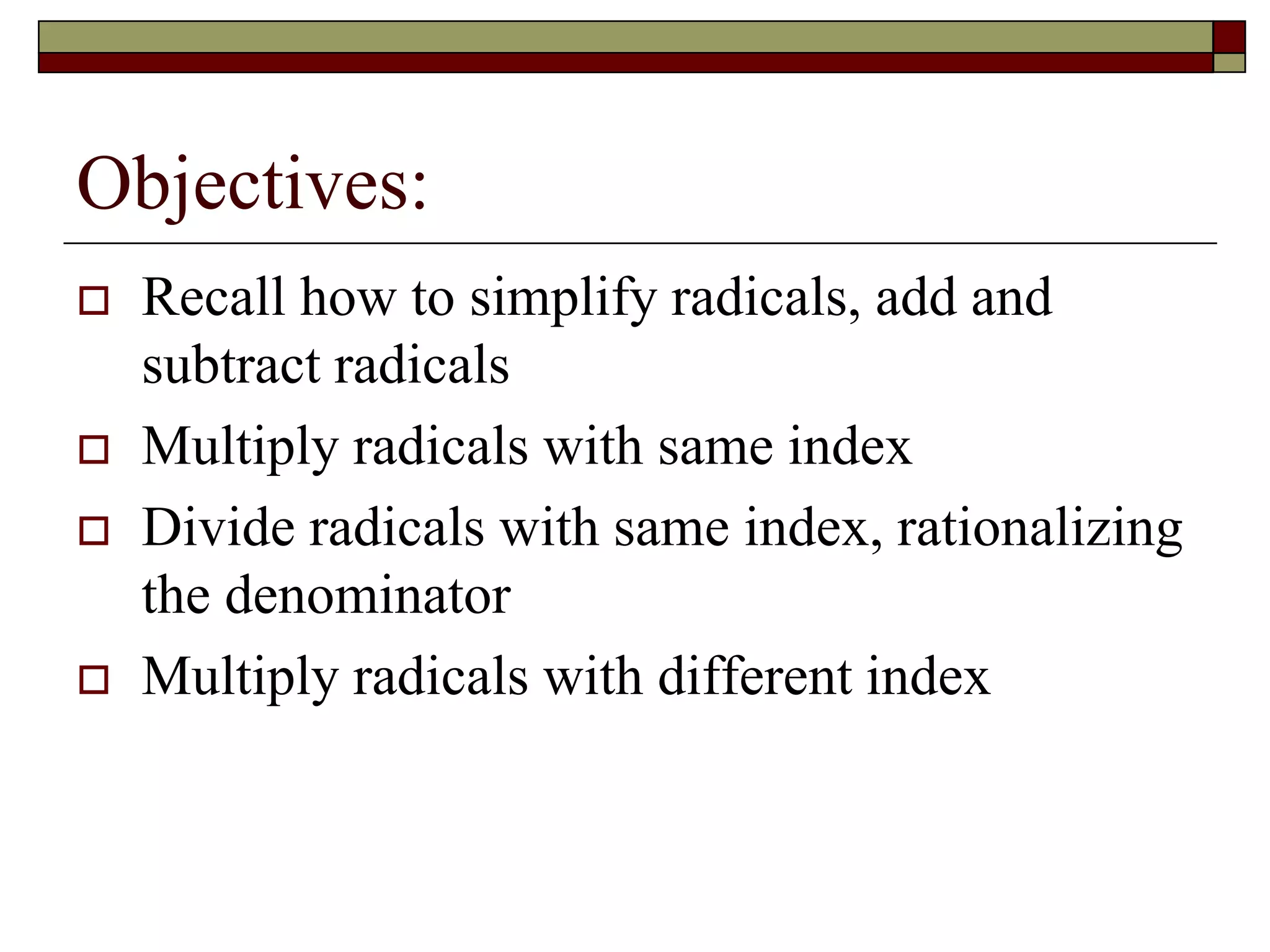 Lecture 05 b radicals multiplication and division | PPTX