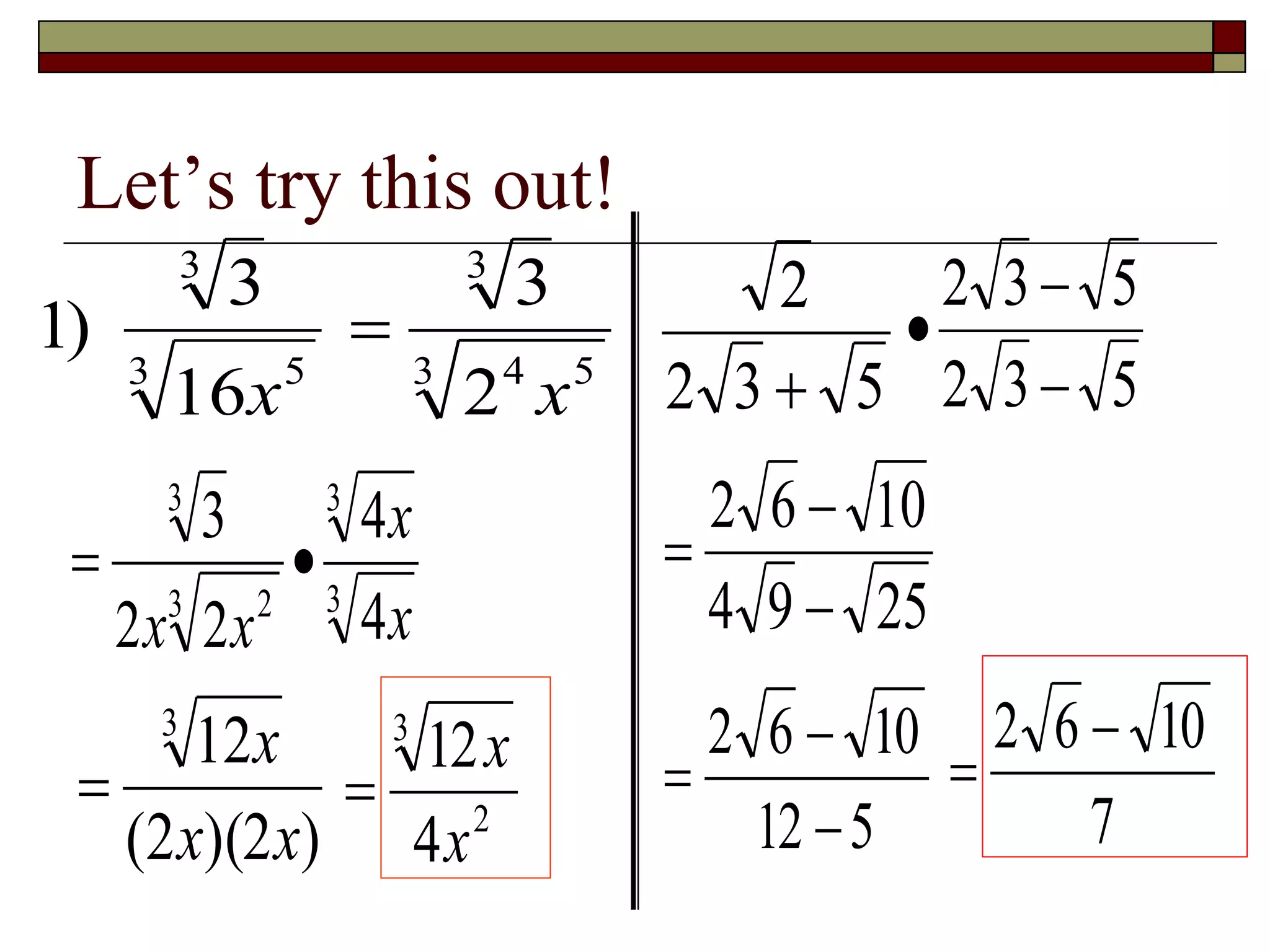 Lecture 05 b radicals multiplication and division | PPTX