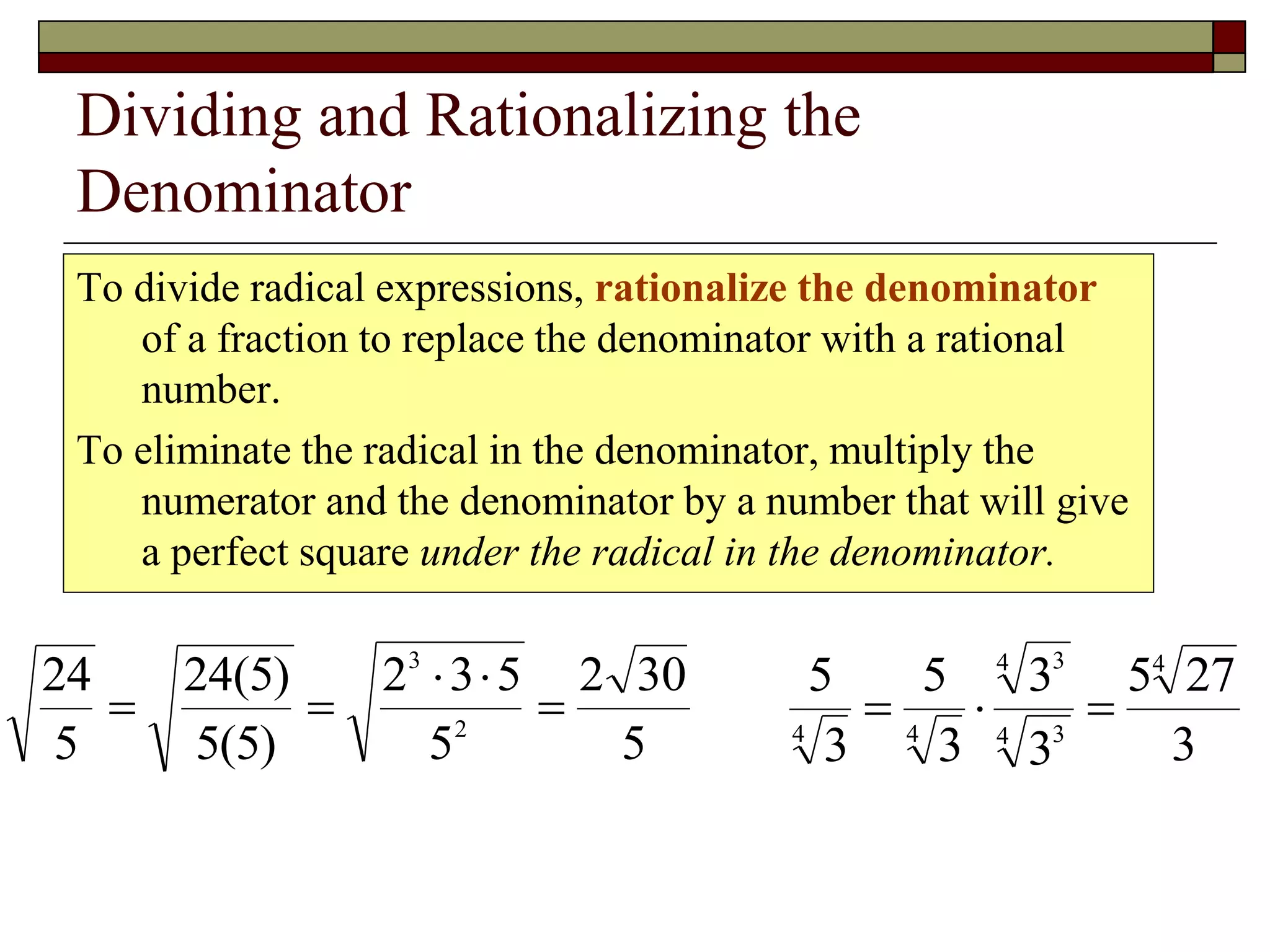 Lecture 05 b radicals multiplication and division | PPTX
