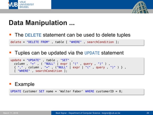 Structured Query Language Sql Lecture 5 Introduction To Databases 1007156anr Ppt 6498