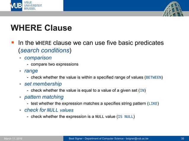Structured Query Language Sql Lecture 5 Introduction To Databases 1007156anr