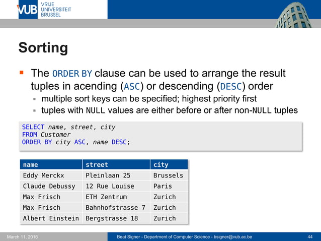 Structured Query Language (SQL) - Lecture 5 - Introduction to Databases ... Structured Query Language (SQL) - Lecture 5 - Introduction to Databases ...