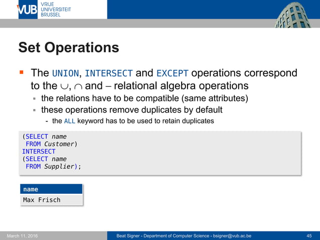 Structured Query Language Sql Lecture 5 Introduction To Databases 1007156anr 8693