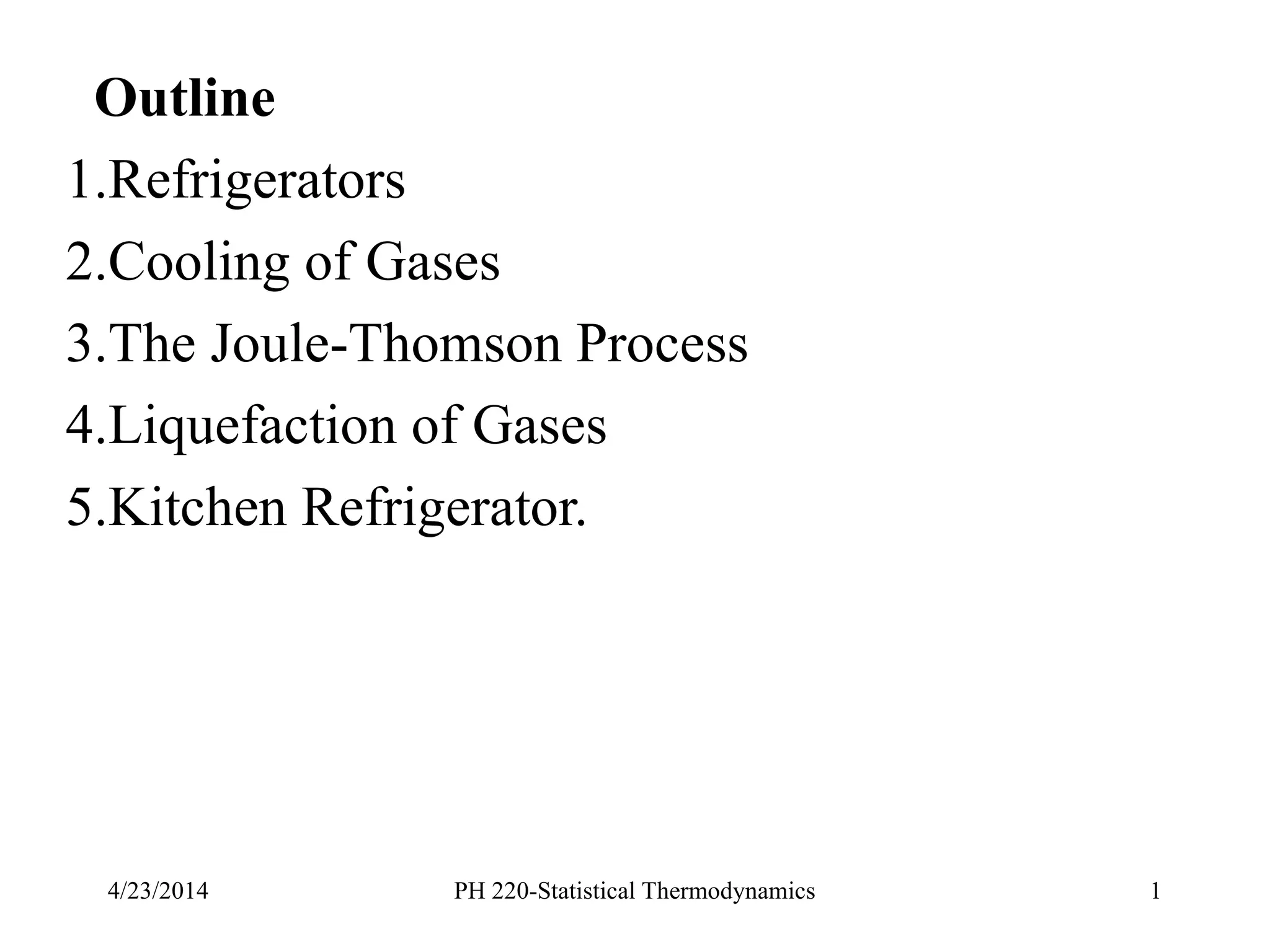 Lecture 06 : Refrigerators, Cooling of gases, The Joule Thomson Process ...