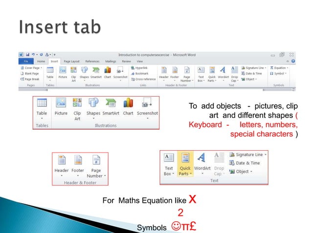 Lecture 06 Insert Tab Word 2007 Pptx Desktop Publishing Computer Software And Applications