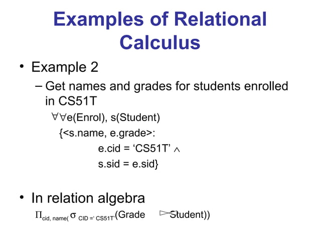 Lecture 06 relational algebra and calculus | PPT