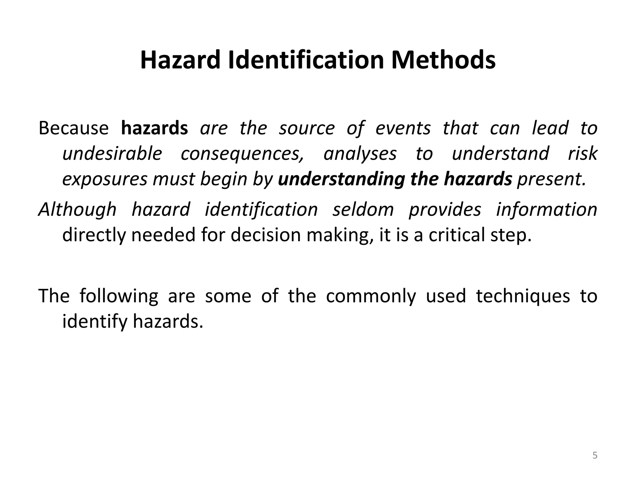hazard identification methods in risk analysis | PPTX | Chemistry | Science