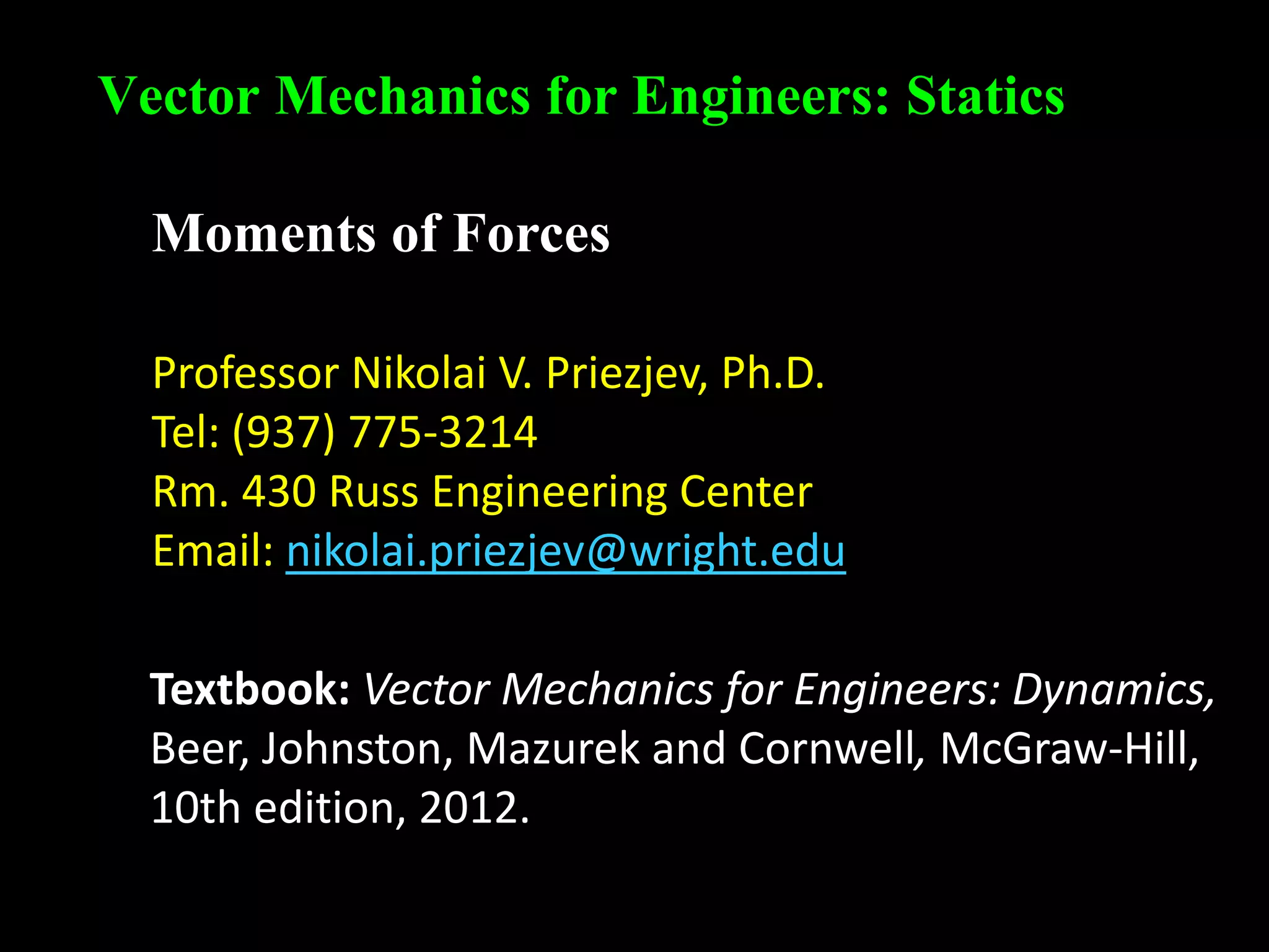 Lecture Statics Moments Of Forces Pdf Physics Science