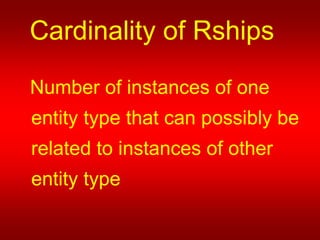 Degree of relationships in DBMS and cardinality | PPT
