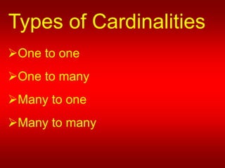 Degree of relationships in DBMS and cardinality | PPT