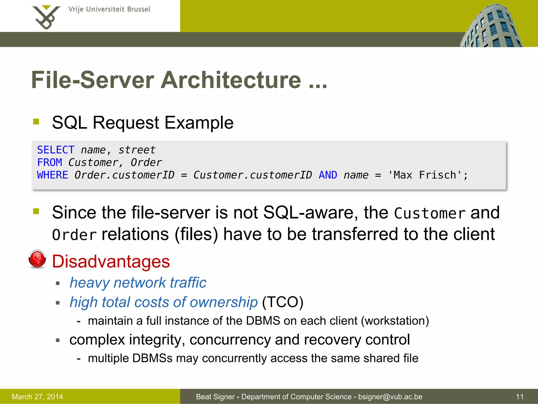 DBMS Architectures and Features - Lecture 7 - Introduction to Databases (1007156ANR) | PPT