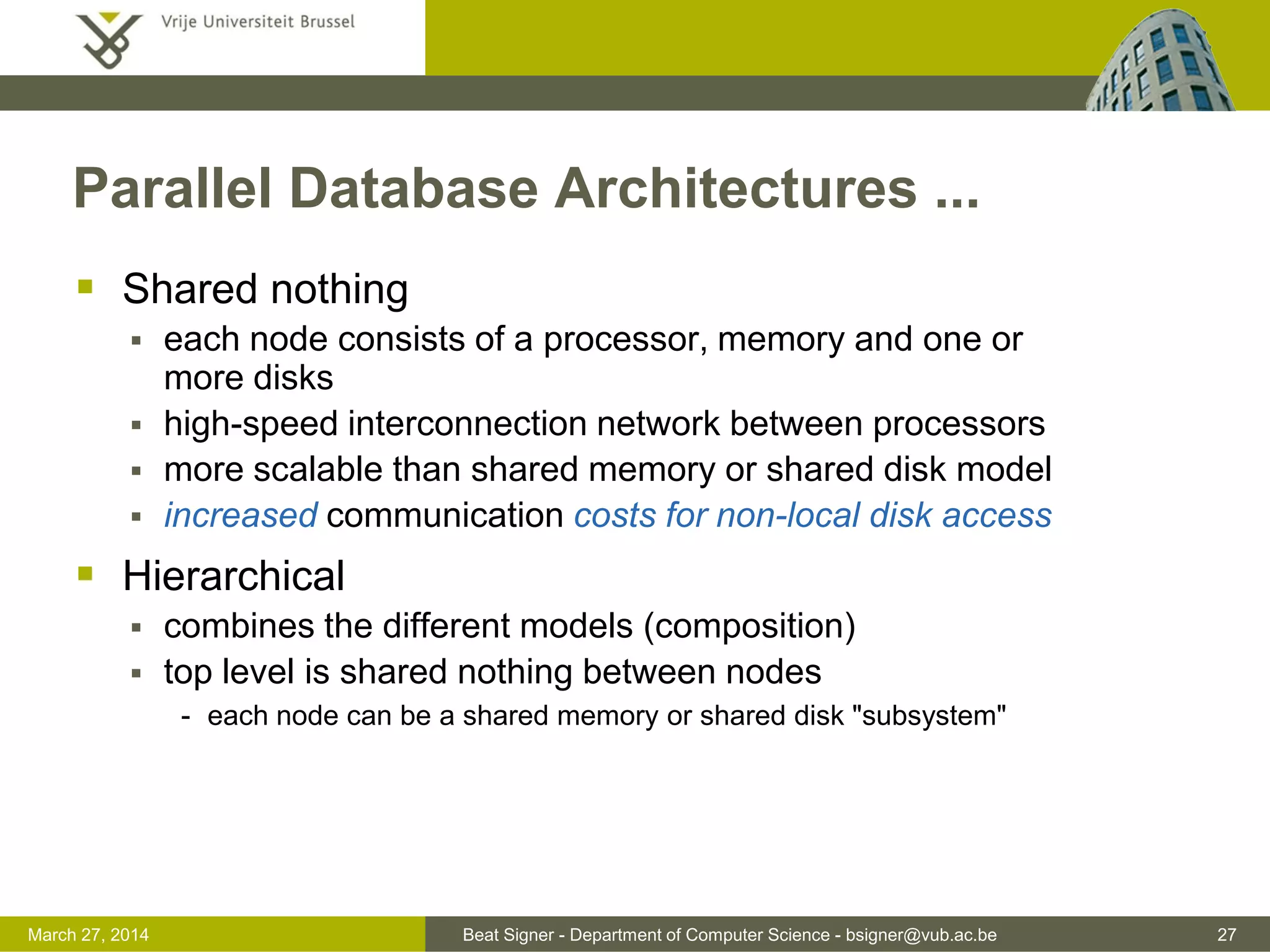 DBMS Architectures and Features - Lecture 7 - Introduction to Databases (1007156ANR) | PPT
