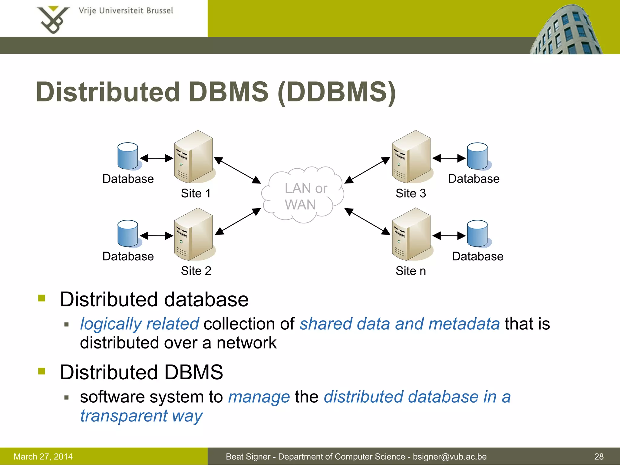 DBMS Architectures and Features - Lecture 7 - Introduction to Databases (1007156ANR) | PPT