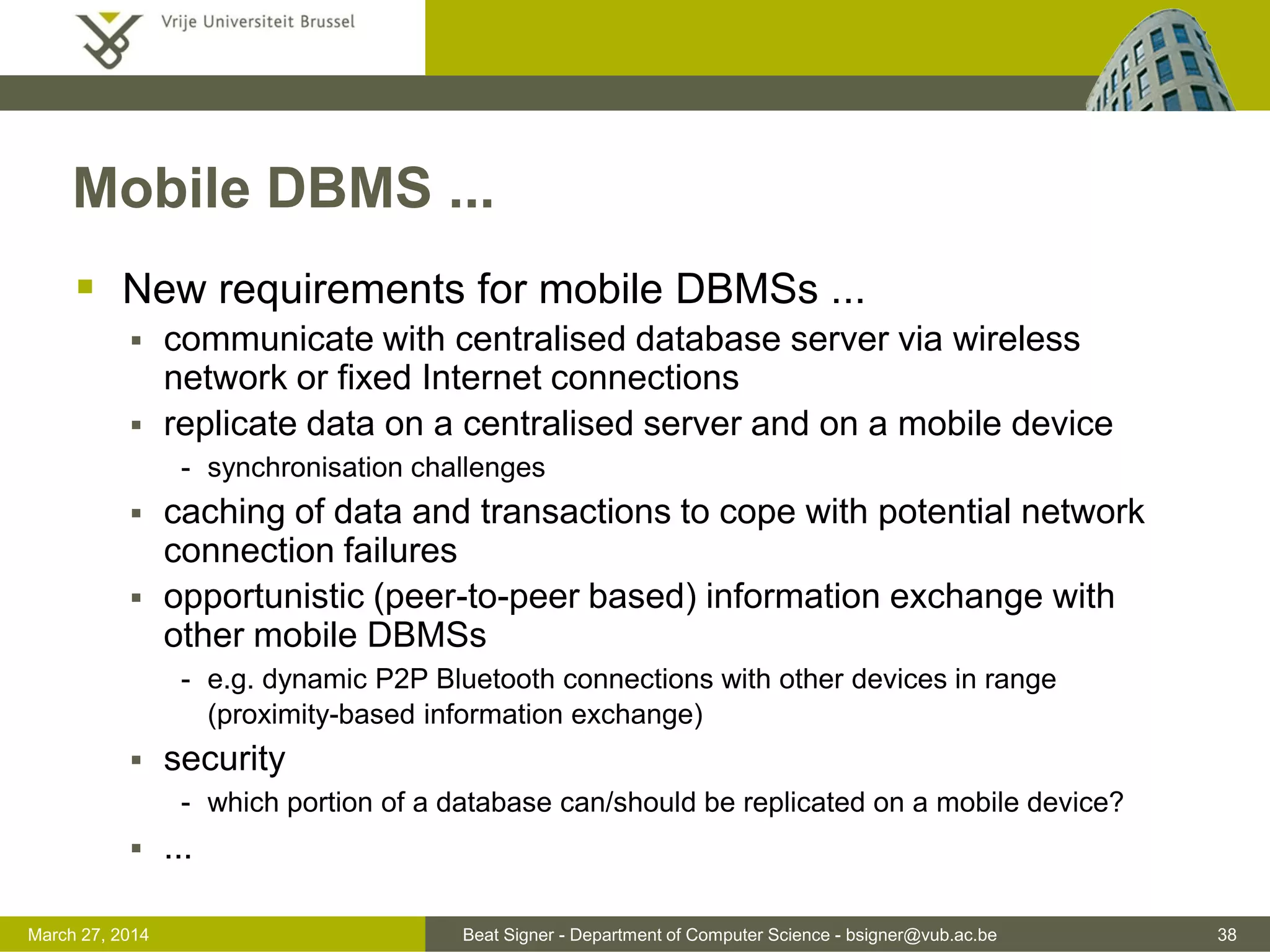 DBMS Architectures and Features - Lecture 7 - Introduction to Databases (1007156ANR) | PPT