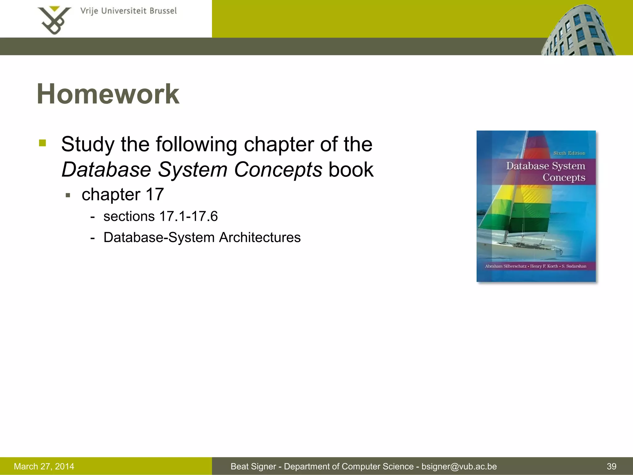 DBMS Architectures and Features - Lecture 7 - Introduction to Databases (1007156ANR) | PPT