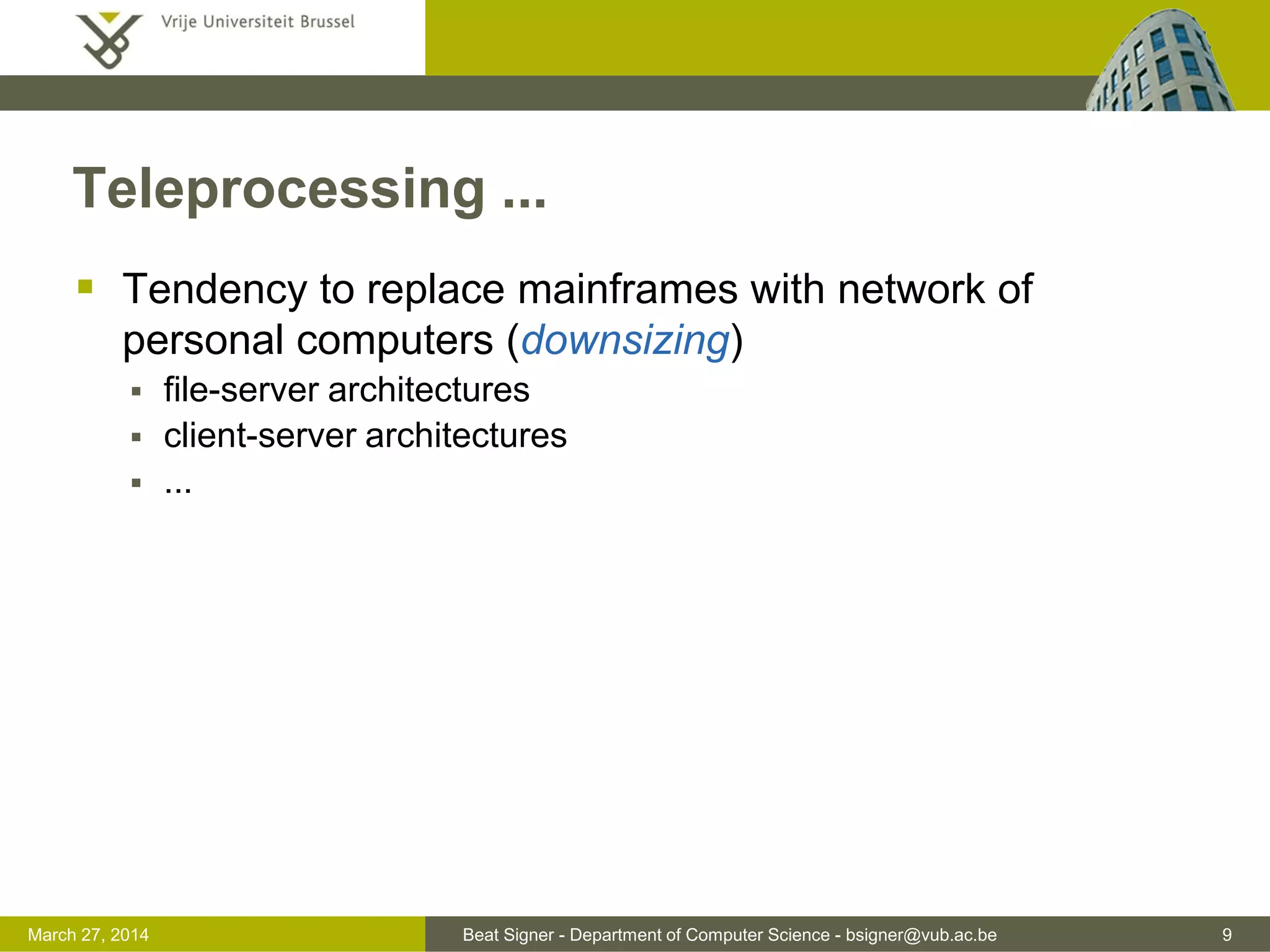 DBMS Architectures and Features - Lecture 7 - Introduction to Databases (1007156ANR) | PPT