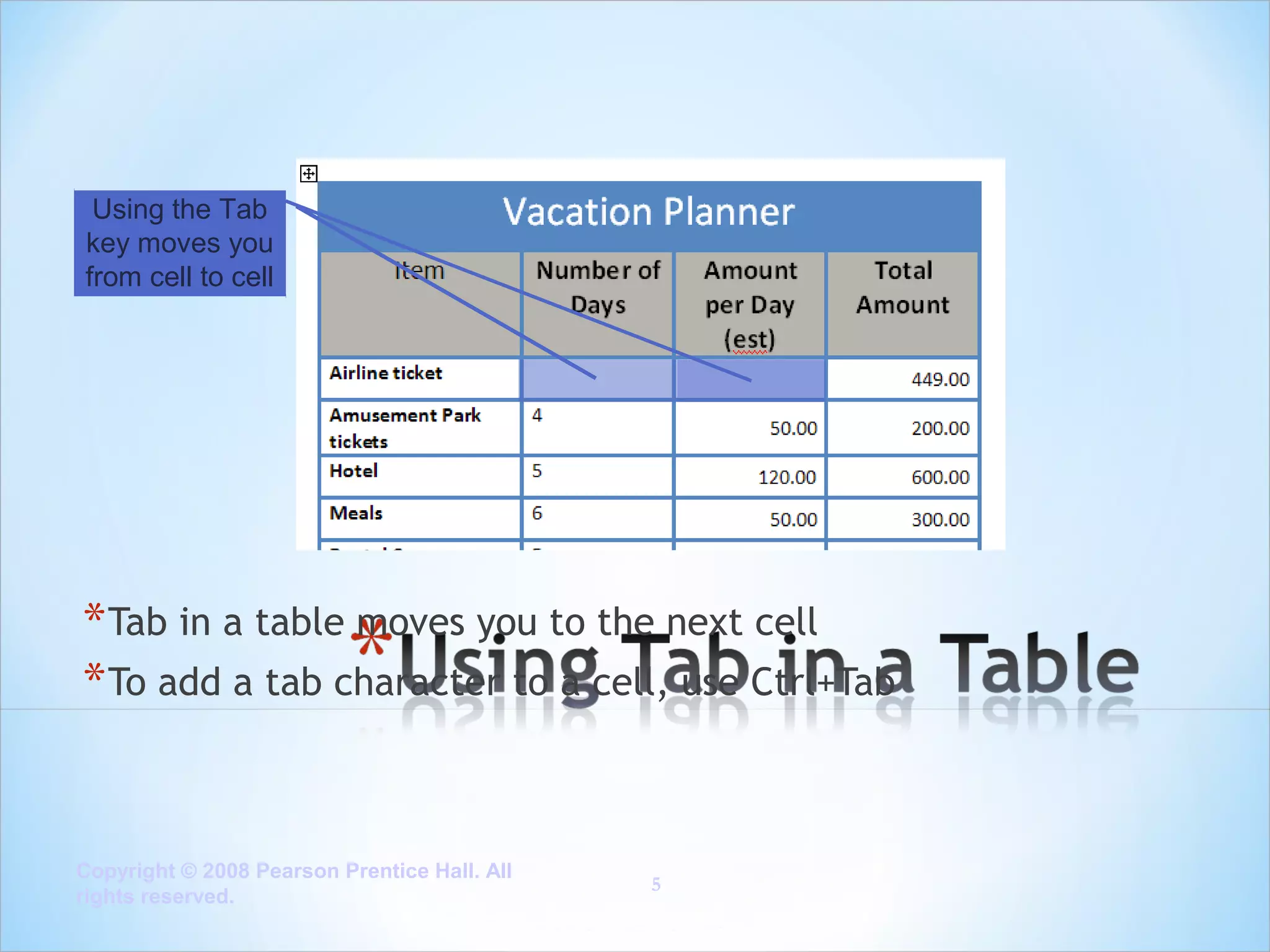 MS Word 2007 insert tables | PPT