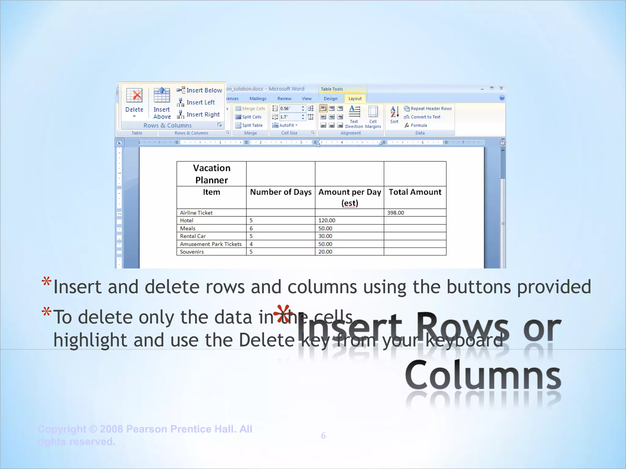 MS Word 2007 insert tables | PPT